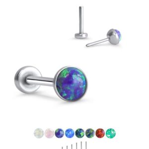 316 Stainless Steel Threadless Push Pin Nose Ring Labret Monroe Stud 2.5mm Glued Red Faux Opal 18G