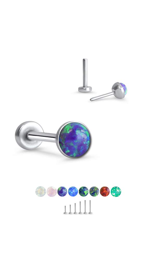 316 Stainless Steel Threadless Push Pin Nose Ring Labret Monroe Stud 2.5mm Glued Red Faux Opal 18G