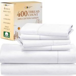 California Design Den 6-Pc Queen Size Sheet Set with 4 Pillowcases - 400 Thread Count 100% Cotton Sheets, Cooling Sateen Weave, Luxury Deep Pocket Bedsheets Set - Bright White