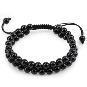 genasto black obsidian stone beads bracelet natural tiger eye lava rock stone prayer mala beads adjustable oil diffuser bracelet for men women