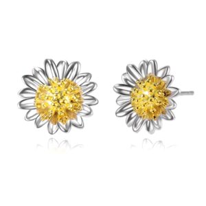 925 sterling silver sunflower earrings stud you are my sunshine jewelry gifts for women mom (gold)