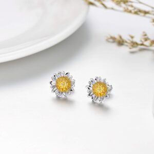 925 Sterling Silver Sunflower Earrings Stud You are My Sunshine Jewelry Gifts for Women Mom (Gold)