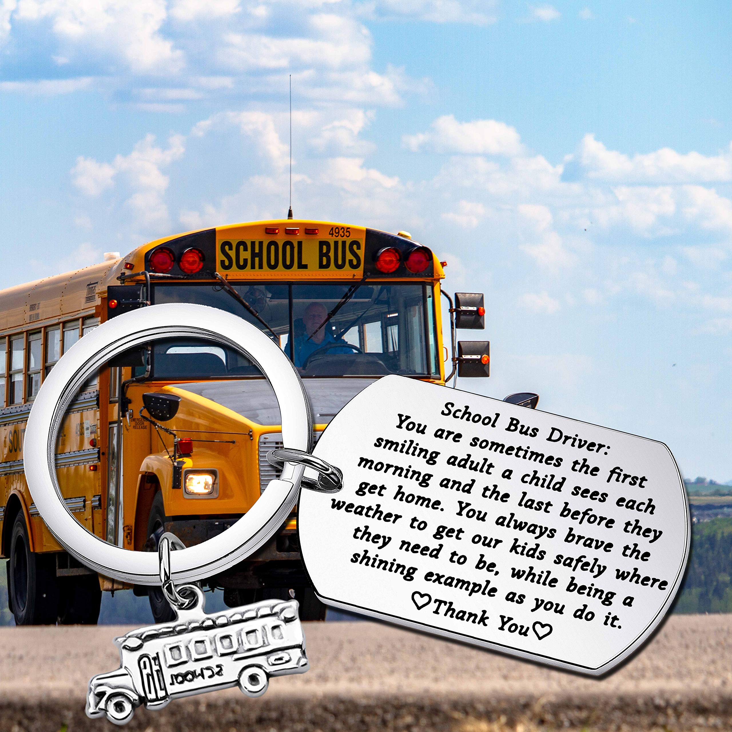 School Bus Driver Appreciation Gift Thank You Keychain Gifts for School Bus Driver Back to School Gift (silver)