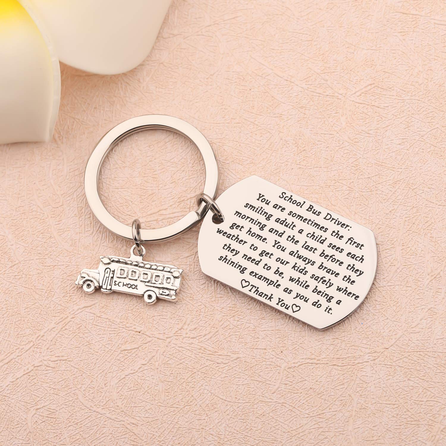 School Bus Driver Appreciation Gift Thank You Keychain Gifts for School Bus Driver Back to School Gift (silver)