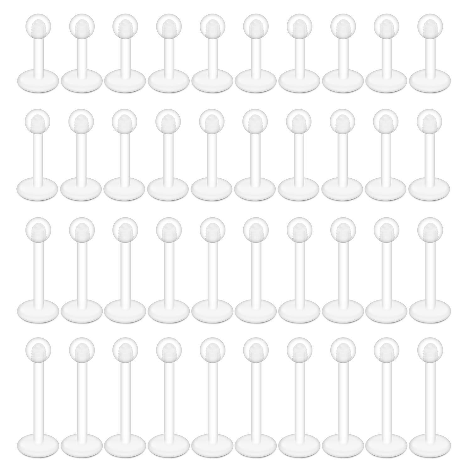 Ruifan 40PCS 16G 6mm 8mm 10m 12mm Clear UV Flexible Acrylic 3mm Ball Labret Monroe Lip Ring Tragus Helix Cartilage Earring Stud Barbell Piercing Jewelry