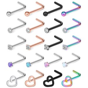 ruifan 20pcs 20g 316l surgical steel top ball opal cz heart curved nose stud ring l shaped piercing jewelry