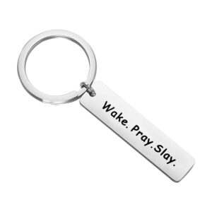 cenwa wake pray slay quote college student gift friendship keychain morning motivation inspiring jewelry gift for best friend (wake play slay k)