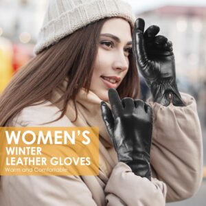 QNLYCZY Genuine Sheepskin Leather Gloves for Women, Winter Warm Touchscreen Texting Cashmere Lined Driving Dress Gloves