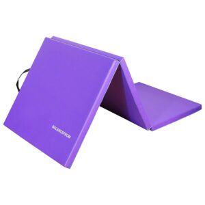 signature fitness three fold folding exercise mat with carrying handles for mma, gymnastics and home gym protective flooring, 1.5-inch thick, purple