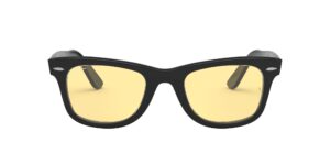 ray-ban rb2140f original wayfarer low bridge fit square sunglasses, black/yellow, 52 mm