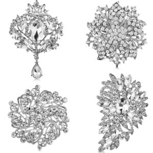 geyoga 4 pcs women's rhinestone brooches set flower crystal brooches pins vintage wedding brooches for banquet wedding graduation daily jewelry supplies