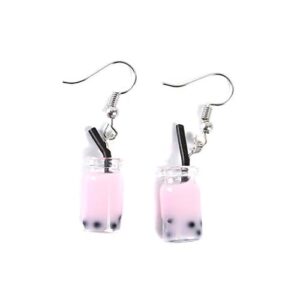 ch cute pearl milk tea dangle earrings funny earrings for women girls valentine's day earrings,pink