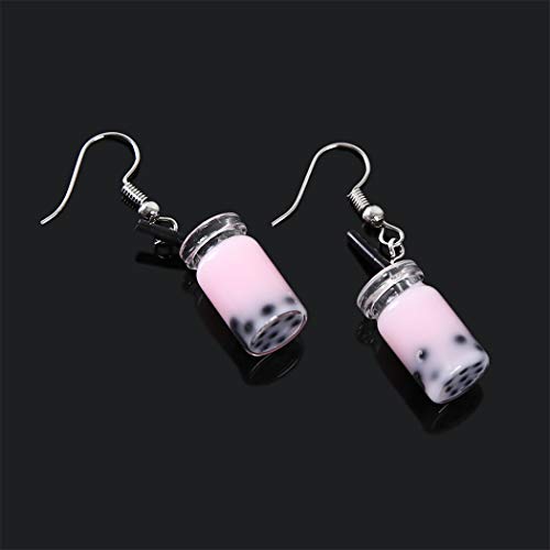 CH Cute Pearl Milk Tea Dangle Earrings Funny Earrings for Women Girls Valentine's Day Earrings,Pink