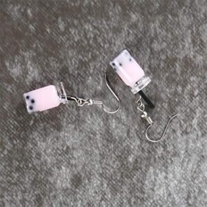 CH Cute Pearl Milk Tea Dangle Earrings Funny Earrings for Women Girls Valentine's Day Earrings,Pink