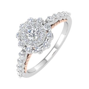 finerock 1/2 carat round diamond halo ring in 10k white & rose gold (ring size 6)