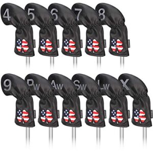 craftsman golf 11pcs /set (4,5,6,7,8,9,a,s,p,l,x) usa us flag clover leather black iron covers headcover