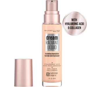 Maybelline Dream Radiant Liquid Medium Coverage Hydrating Makeup, Lightweight Liquid Foundation, Nude Beige, 1 Count