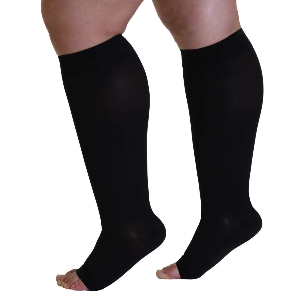 Mojo Compression Socks for Women and Men 20-30 mmHg - Extra Wide Calf Medical Compression Stockings Open Toe for Swelling, Lymphedema, Travel - Black, 6X-Large - AB211