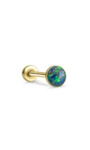 316 stainless steel yellow gold-tone threadless push pin nose ring labret monroe stud 2.5mm glued black faux opal 16g