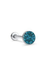 316 stainless steel threadless push pin nose ring labret monroe stud 4mm glued teal cz 18g