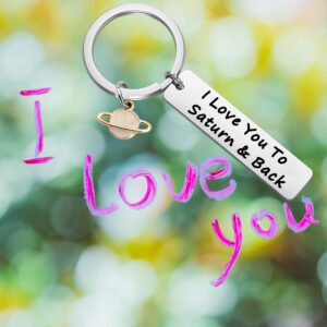 LQRI Long Distance Relationship Gift Anniversary Keychain I Love You to Saturn and Back Couple Keychain Anniversary Keepsake for Wife Huaband Girlfriend Boyfriend (sliver)