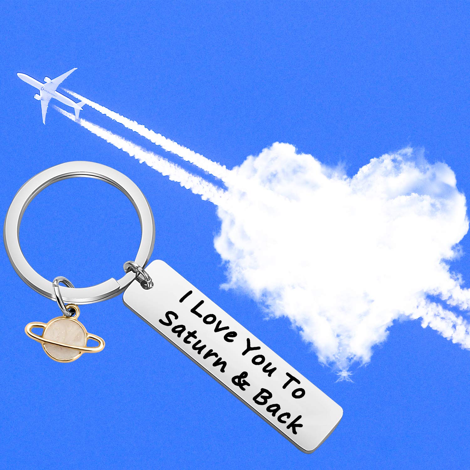 LQRI Long Distance Relationship Gift Anniversary Keychain I Love You to Saturn and Back Couple Keychain Anniversary Keepsake for Wife Huaband Girlfriend Boyfriend (sliver)