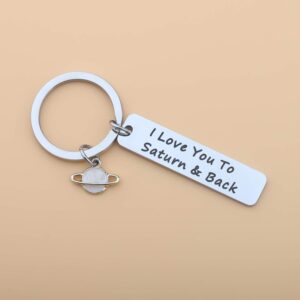 LQRI Long Distance Relationship Gift Anniversary Keychain I Love You to Saturn and Back Couple Keychain Anniversary Keepsake for Wife Huaband Girlfriend Boyfriend (sliver)