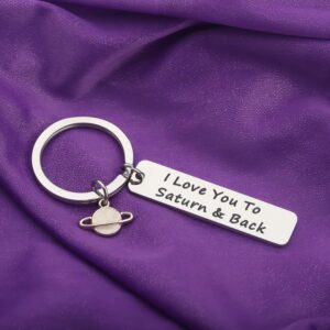 LQRI Long Distance Relationship Gift Anniversary Keychain I Love You to Saturn and Back Couple Keychain Anniversary Keepsake for Wife Huaband Girlfriend Boyfriend (sliver)