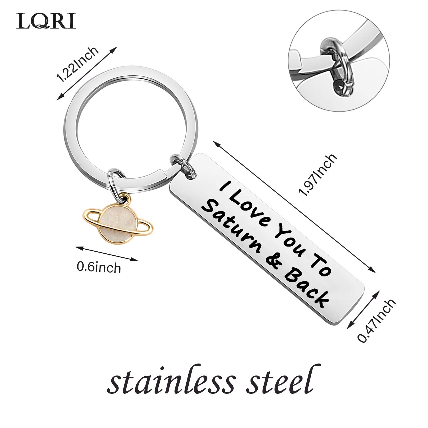 LQRI Long Distance Relationship Gift Anniversary Keychain I Love You to Saturn and Back Couple Keychain Anniversary Keepsake for Wife Huaband Girlfriend Boyfriend (sliver)