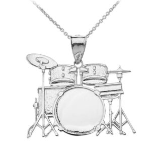 sterling silver music drum set pendant necklace, 16"