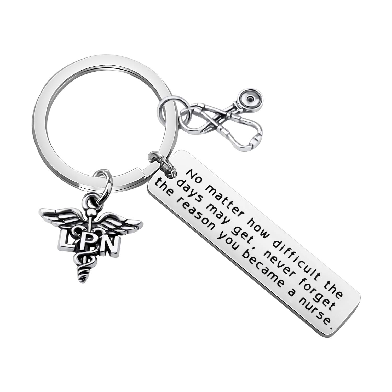 FUSTMW LPN Licensed Practical Nurse Gifts Medical Caduceus Keychain Stethoscope Charm LPN Gift Medical Students Gift Nurse Graduation Gift (silver) …