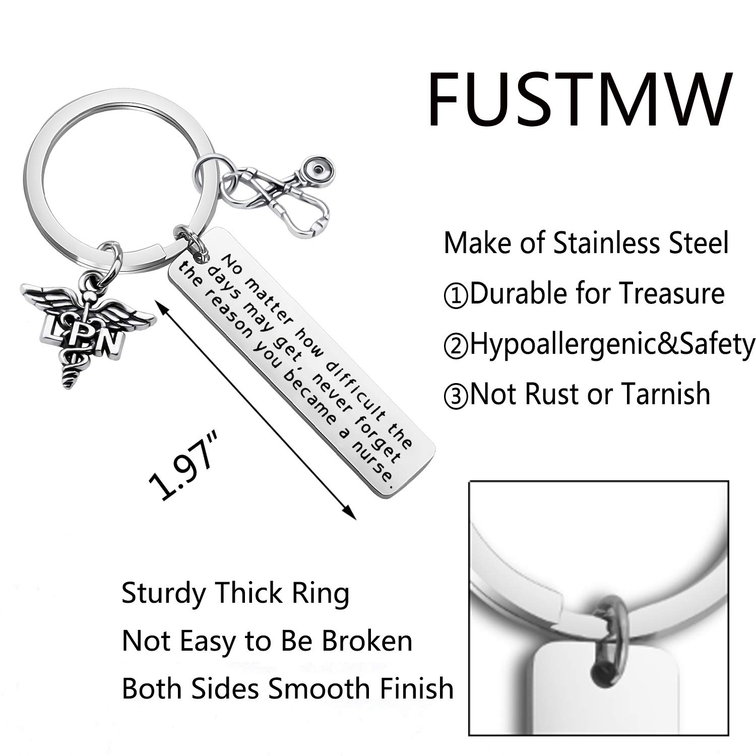 FUSTMW LPN Licensed Practical Nurse Gifts Medical Caduceus Keychain Stethoscope Charm LPN Gift Medical Students Gift Nurse Graduation Gift (silver) …