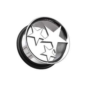 covet jewelry three star hollow steel single flared ear gauge plug (7/8" (22mm))