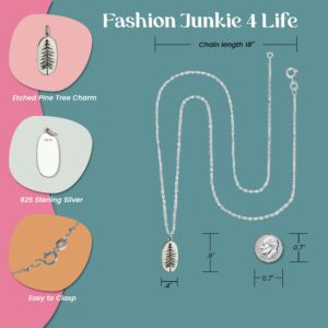 FashionJunkie4Life Pine Tree Necklace | 18” Sterling Silver Necklace with Sterling Silver Pine Tree Charm | Sterling Silver Jewelry for Men & Women