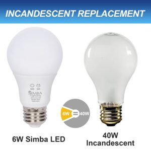 Simba Lighting LED Outdoor Light Bulbs with Photocell Sensor Dusk to Dawn Smart Auto On and Off (4 Pack) A19 6W 40W Replacement for Porch, Night Light, Garage Door, E26 Medium Base, 5000K Daylight