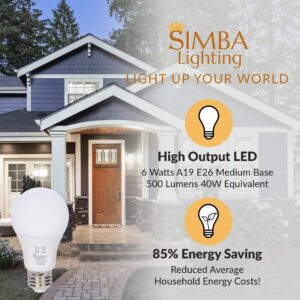 Simba Lighting LED Outdoor Light Bulbs with Photocell Sensor Dusk to Dawn Smart Auto On and Off (4 Pack) A19 6W 40W Replacement for Porch, Night Light, Garage Door, E26 Medium Base, 5000K Daylight