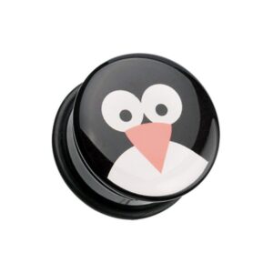 covet jewelry cute penguin single flared ear gauge plug (0 ga (8mm))