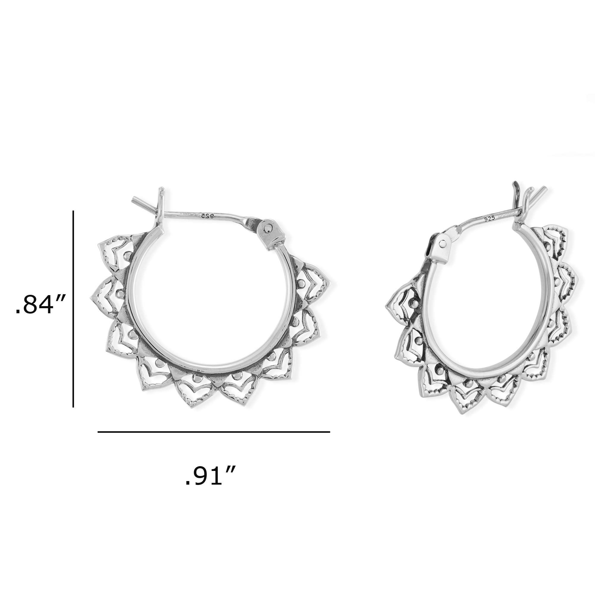 Boma Jewelry Sterling Silver Bali Style Boho Flower Hinged Snapback Hoop Earrings