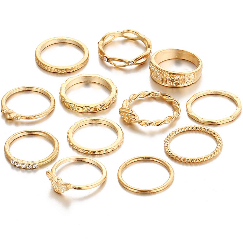 BERYUAN Rings Crystal Rings for Women Rings Gold Rings Womens Rings Cute Rings Stackable Rings Set（12Pcs(Rings Size 4.5,5,6,7,7.5)