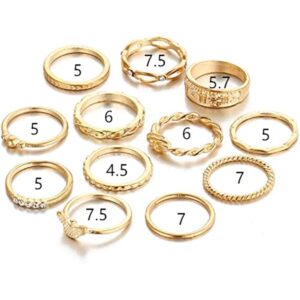 BERYUAN Rings Crystal Rings for Women Rings Gold Rings Womens Rings Cute Rings Stackable Rings Set（12Pcs(Rings Size 4.5,5,6,7,7.5)