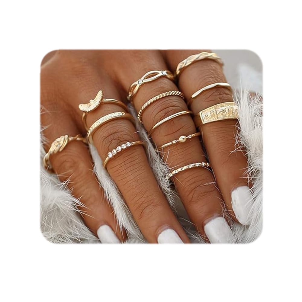 BERYUAN Rings Crystal Rings for Women Rings Gold Rings Womens Rings Cute Rings Stackable Rings Set（12Pcs(Rings Size 4.5,5,6,7,7.5)