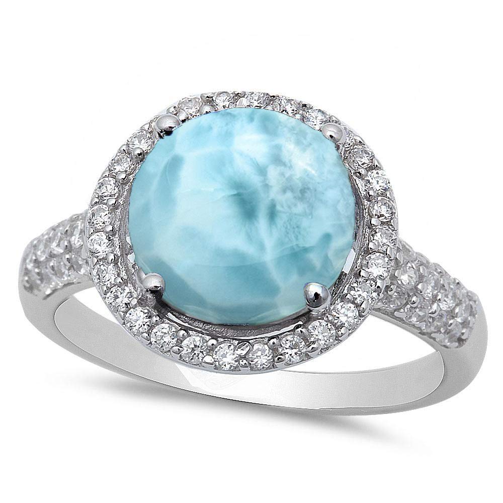 Oxford Diamond Co Sterling Silver Halo Natural Larimar Ring .925 Sterling Silver Ring Sizes 5-10 (5)