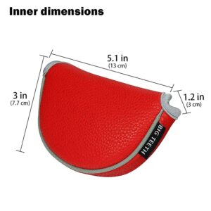 BIG TEETH Golf Head Covers Center Shaft Putter Cover Mini Putter Headcover Golf Club Protector Magnetic Closure (Red)