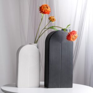 teresa's collections black and white modern book vase for home decor, ceramic decorative flower vase for shelf, fireplace mantel, centerpieces, living room, housewarming gifts for mom, 11"-set of 2