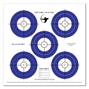 perfect strike archery system targets. classic ops no. 007. five spot targets. heavy paper practice targets. great for improving accuracy. 12" x 12". (24 targets.)