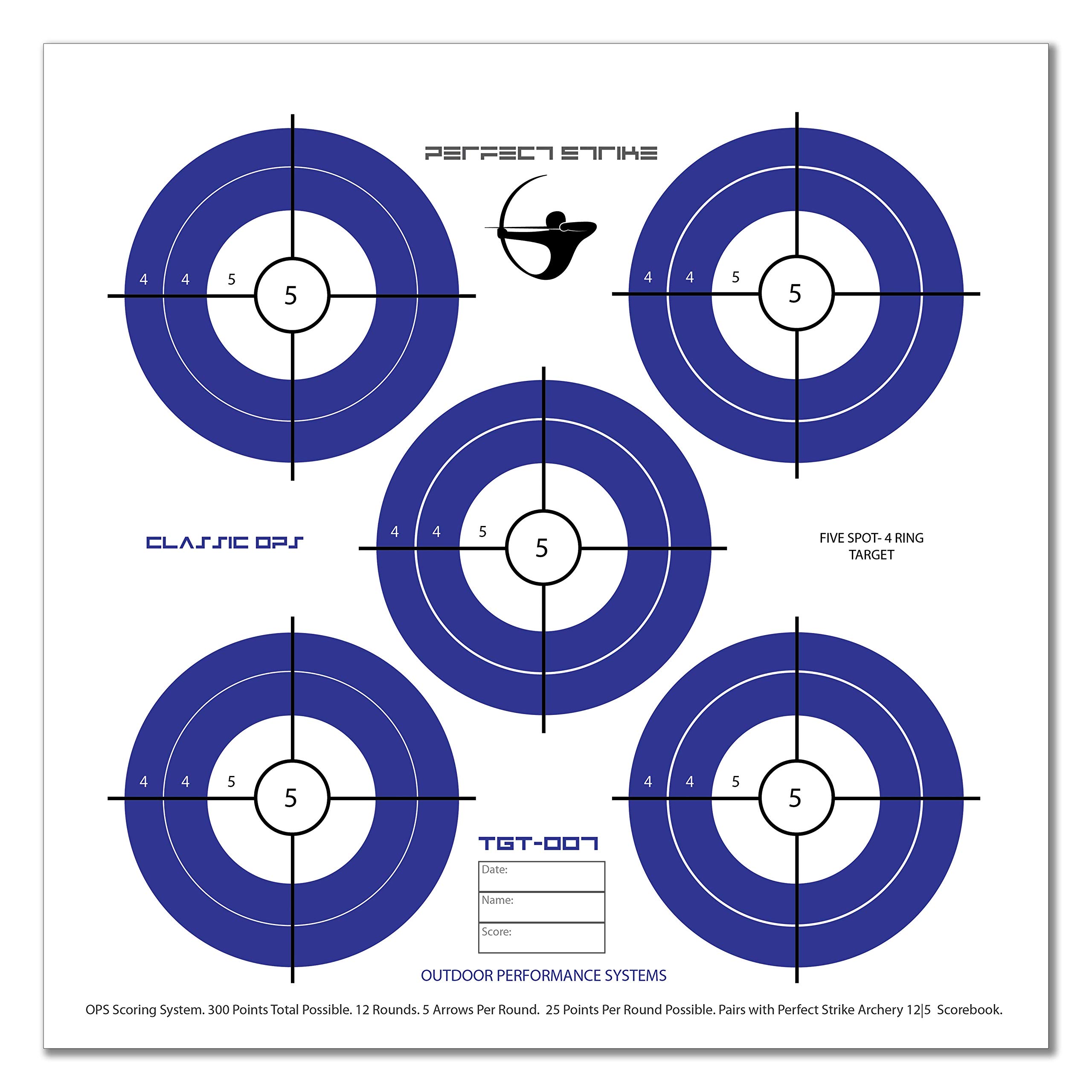 Perfect Strike ARCHERY System Targets. Classic OPS No. 007. Five Spot Targets. Heavy Paper Practice Targets. Great for improving Accuracy. 12" x 12". (24 Targets.)