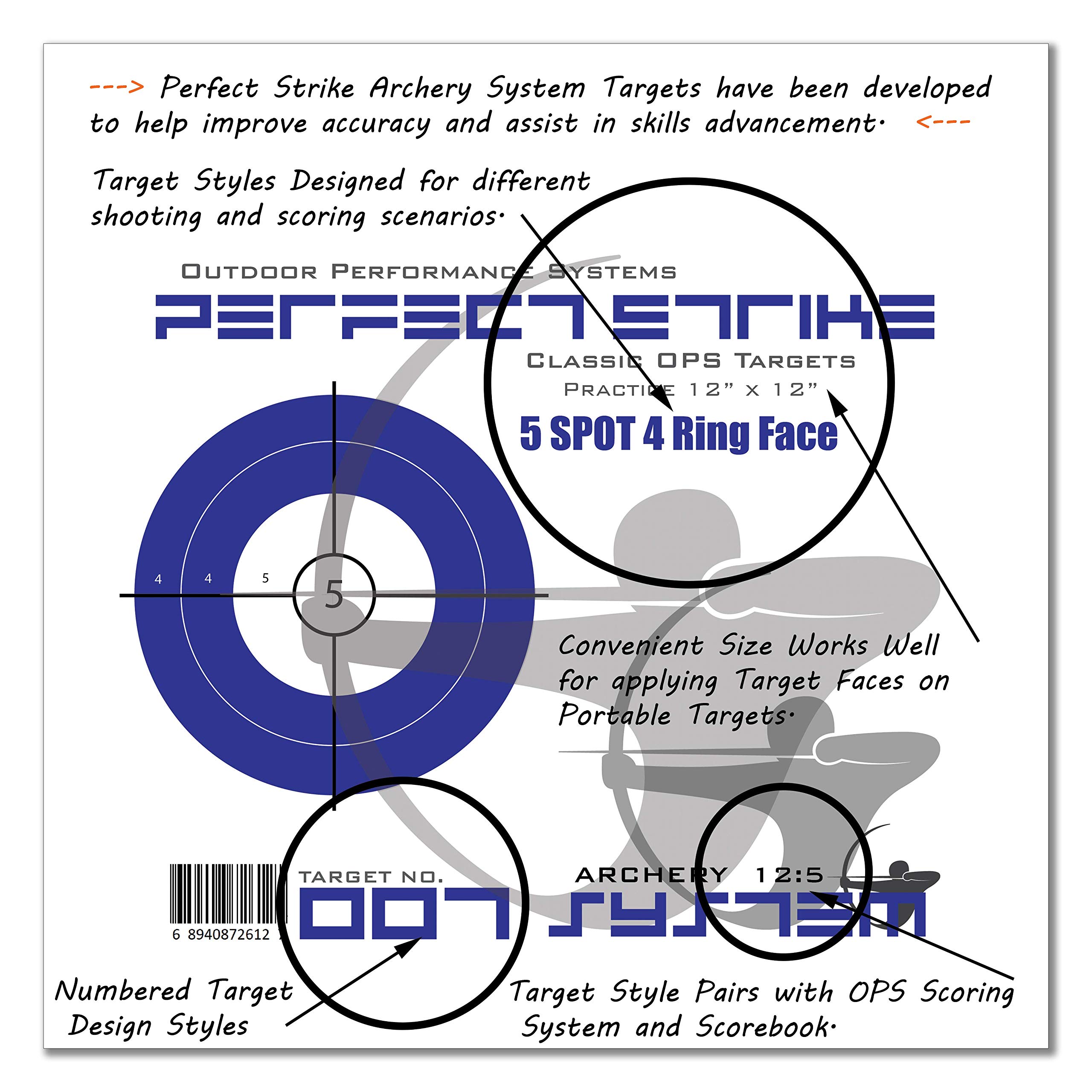 Perfect Strike ARCHERY System Targets. Classic OPS No. 007. Five Spot Targets. Heavy Paper Practice Targets. Great for improving Accuracy. 12" x 12". (24 Targets.)