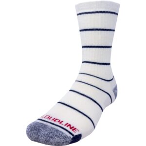 cloudline merino wool hiking socks for women - full cushioned, soft, breathable, anti-blister, moisture wicking, made in usa - white, size small, 1 pair