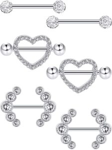 arardo 14g 316l stainless steel cz nipple rings set surgical steel nipple barbell for women nipple piercing jewelry 6pcs silver ab0030-1