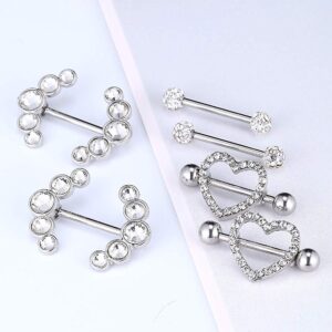 Arardo 14G 316L Stainless Steel CZ Nipple Rings Set Surgical Steel Nipple Barbell For Women Nipple Piercing Jewelry 6Pcs Silver AB0030-1